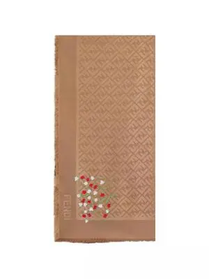 Fendi Ff Jacquard Floral-embroidered Shawl - Neutrals