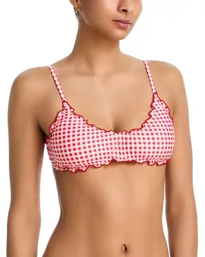 Aqua Lettuce Edge Bikini Top - Gingham