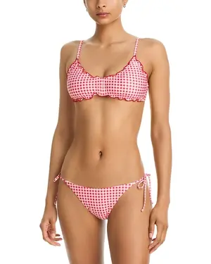Aqua String Bikini Bottom - Gingham