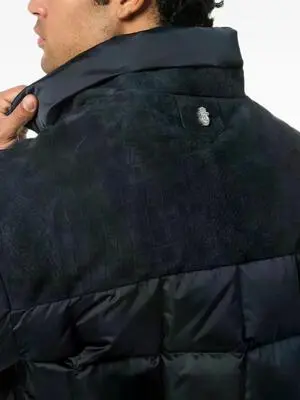BILLIONAIRE Quilted Suede-panel Puffer Jacket - Blue