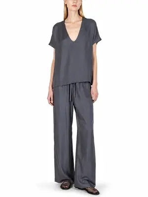 ALYSI Twill Silk Blouse - Charcoal
