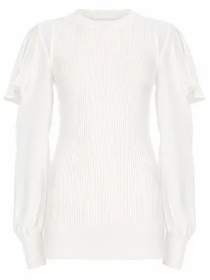 Sacai Top With Sheer Sleeves - White
