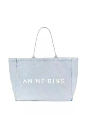 ANINE BING Logo Cotton Tote Bag Blue