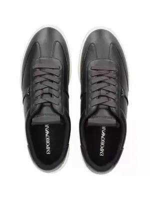 Emporio Armani Leather Sneakers With Logo Plaque