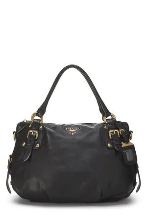 Prada Calfskin Leather Buckle Handbag