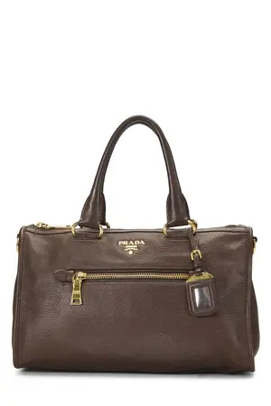 Prada Vitello Daino Convertible Zip Handbag - Brown