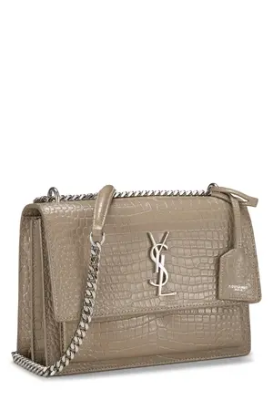 Saint Laurent Sunset Embossed Leather Shoulder Bag - Beige