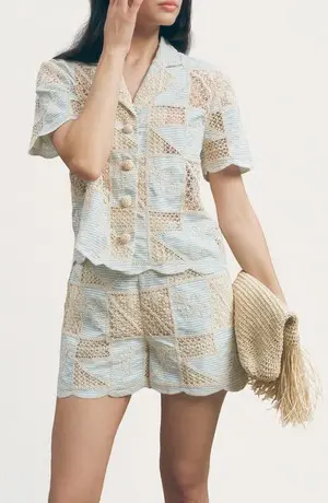 MAUDE CLUB Lace & Floral Appliqué Shorts