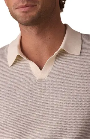 THE NORMAL BRAND Robles Bird's Eye Polo - Cream/grey