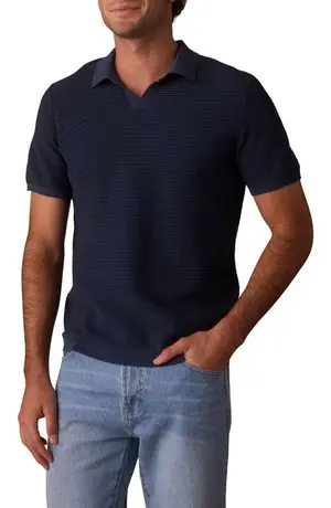 THE NORMAL BRAND Robles Bird's Eye Polo - Denim/dark Navy