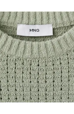 Mango Crewneck Open Knit Sweater - Mint Green