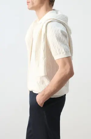 Mango Cable Stitch Polo Sweater - Off White