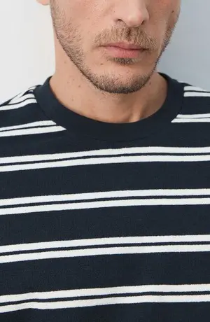 Mango Regular Fit Stripe Cotton Blend T-shirt - Navy