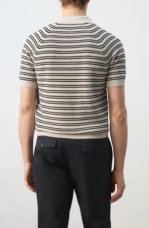 Mango Stripe Knit Polo - Beige