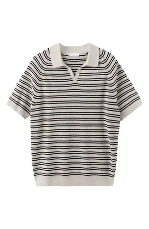 Mango Stripe Knit Polo - Beige