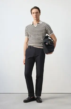 Mango Stripe Knit Polo - Beige