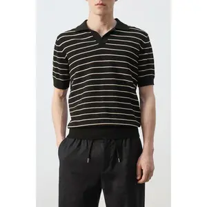Mango Stripe Knit Polo - Black