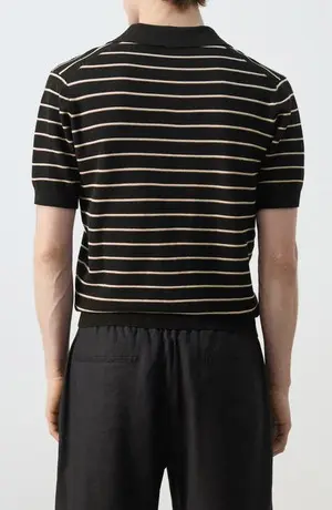 Mango Stripe Knit Polo - Black