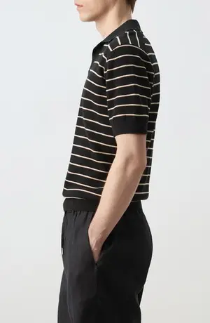 Mango Stripe Knit Polo - Black