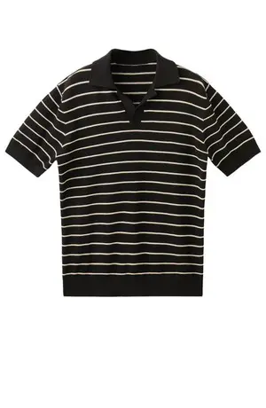 Mango Stripe Knit Polo - Black