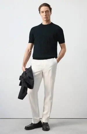 Mango Cable Stitch Short Sleeve Cotton Sweater