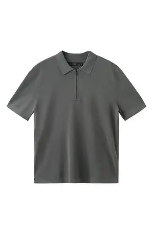 Mango Zip Cotton Blend Polo - Dark Grey