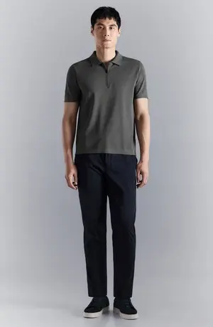 Mango Zip Cotton Blend Polo - Dark Grey