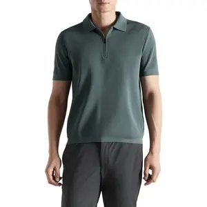 Mango Zip Cotton Blend Polo - Forest Green