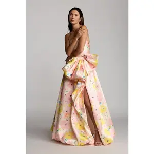 Mac Duggal Mikado Strapless Bubble Hem Ballgown With Bow - Pink Multi
