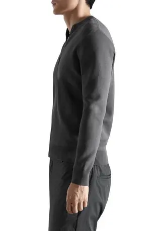 Mango Comfort Stretch Crewneck Zip Cardigan - Dark Grey