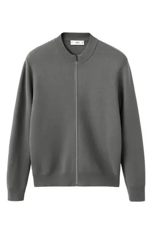 Mango Comfort Stretch Crewneck Zip Cardigan - Dark Grey
