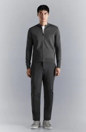 Mango Comfort Stretch Crewneck Zip Cardigan - Dark Grey