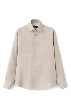Mango Slim Fit Linen Button-up Shirt - Sand