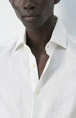 Mango Slim Fit Linen Button-up Shirt - White