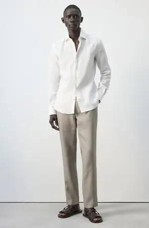 Mango Slim Fit Linen Button-up Shirt - White