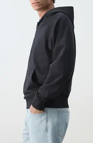 Mango Regular Fit Cotton Fleece Hoodie - Navy