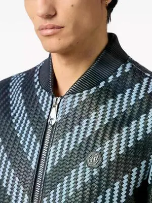 Philipp Plein Interwoven Leather Bomber Jacket