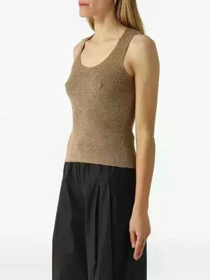 TWINSET Metallic Effect Ribbed-knit Round Neck Top - Gold