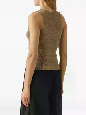 TWINSET Metallic Effect Ribbed-knit Round Neck Top - Gold
