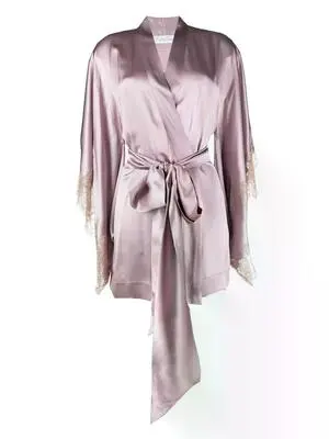Carine Gilson Lace-detail Belted Silk Robe - Pink