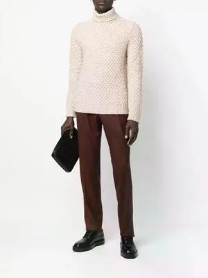 LARDINI Cable Knit Roll Neck Pullover
