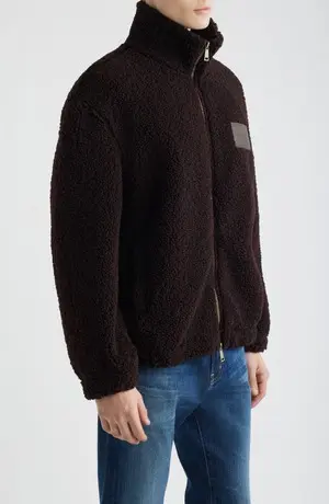 REISS Graphic High Pile Fleece Jacket - Chocolate Brown