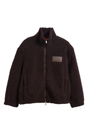 REISS Graphic High Pile Fleece Jacket - Chocolate Brown