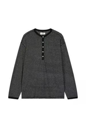 STUDIO TOMBOY Striped Henley T-shirt - Black