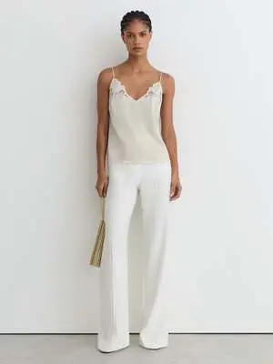 REISS Joanie Satin Camisole With Lace Detail - Neutral