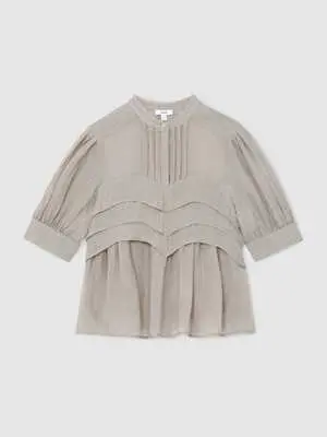 REISS Georgia Frill-detail Half-button Blouse