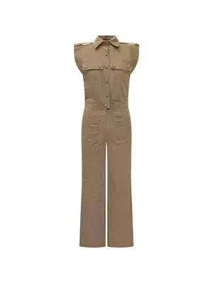 ACTUALEE Button-fastening Sleeveless Jumpsuit - Neutrals