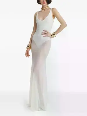2310 STUDIO Sheer-paneled Scoop-neck Dress - White