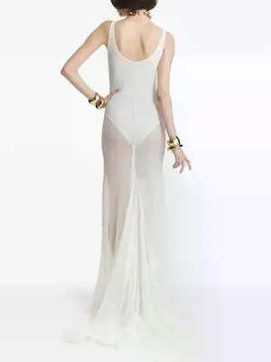 2310 STUDIO Sheer-paneled Scoop-neck Dress - White