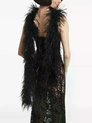 2310 STUDIO Feather-trim Scarf - Black
